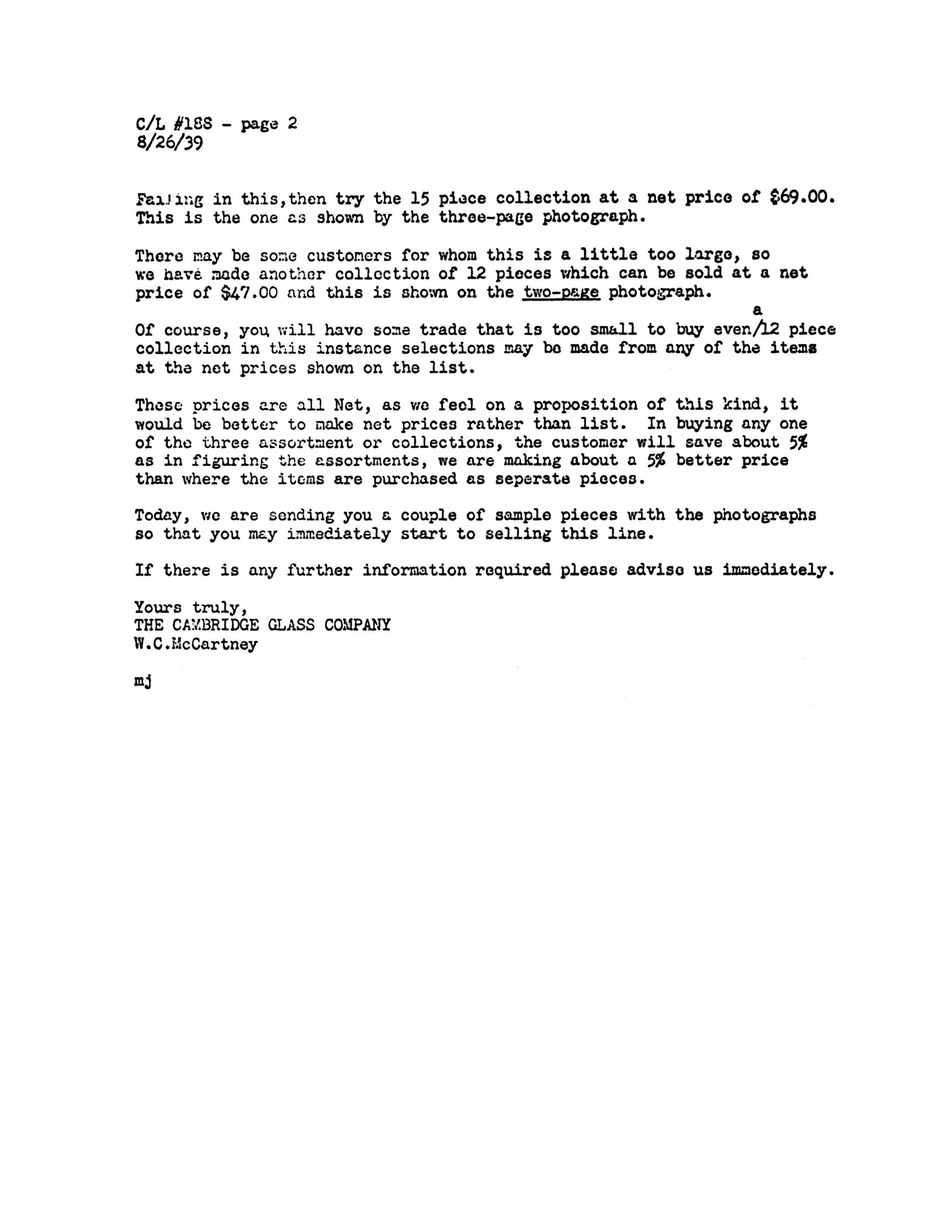 1939 Potash Crystal Price List - National Cambridge Collectors