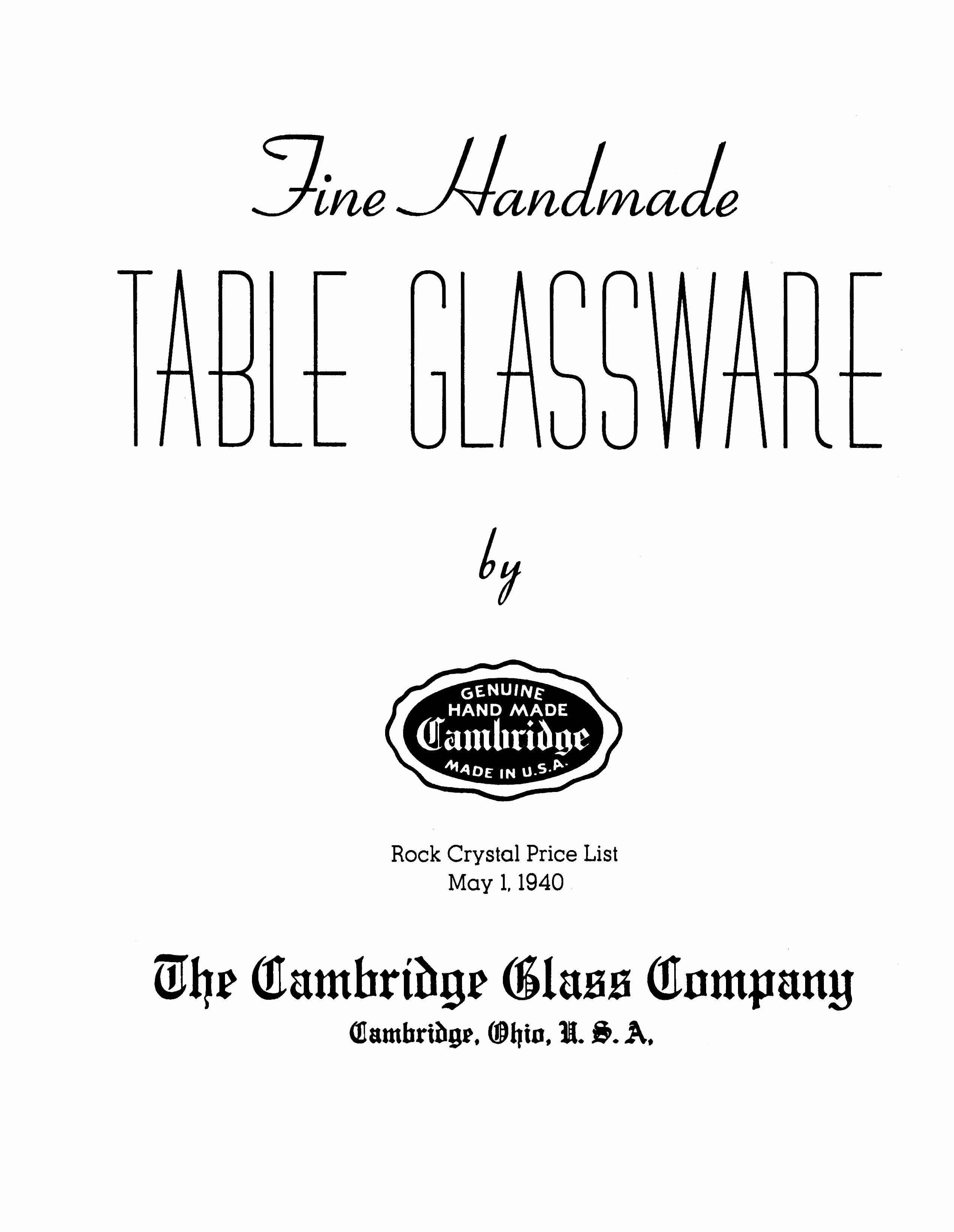 1940 Engraved Glassware Price Lists - National Cambridge Collectors