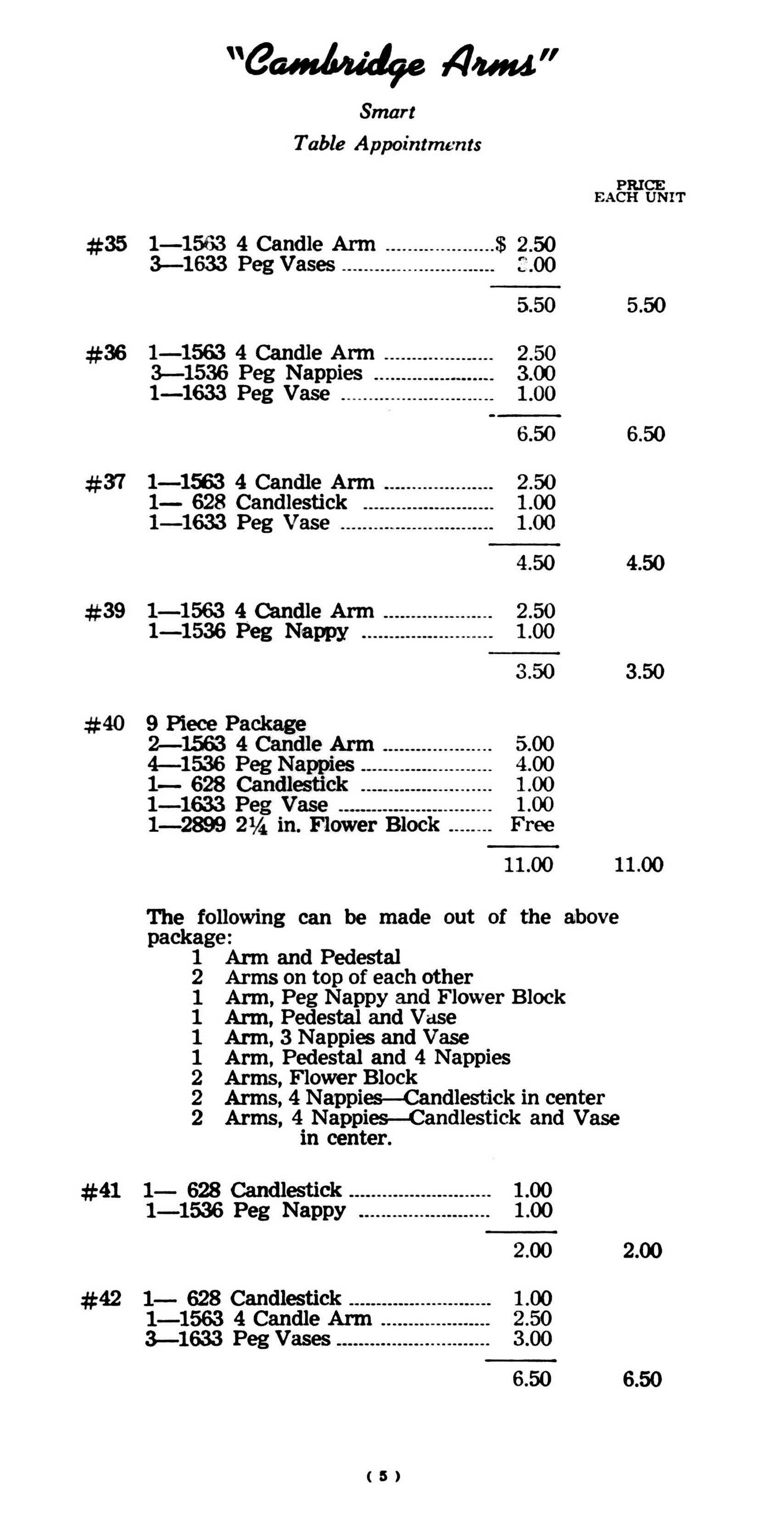 1950-09 Cambridge Arms Price List - National Cambridge Collectors