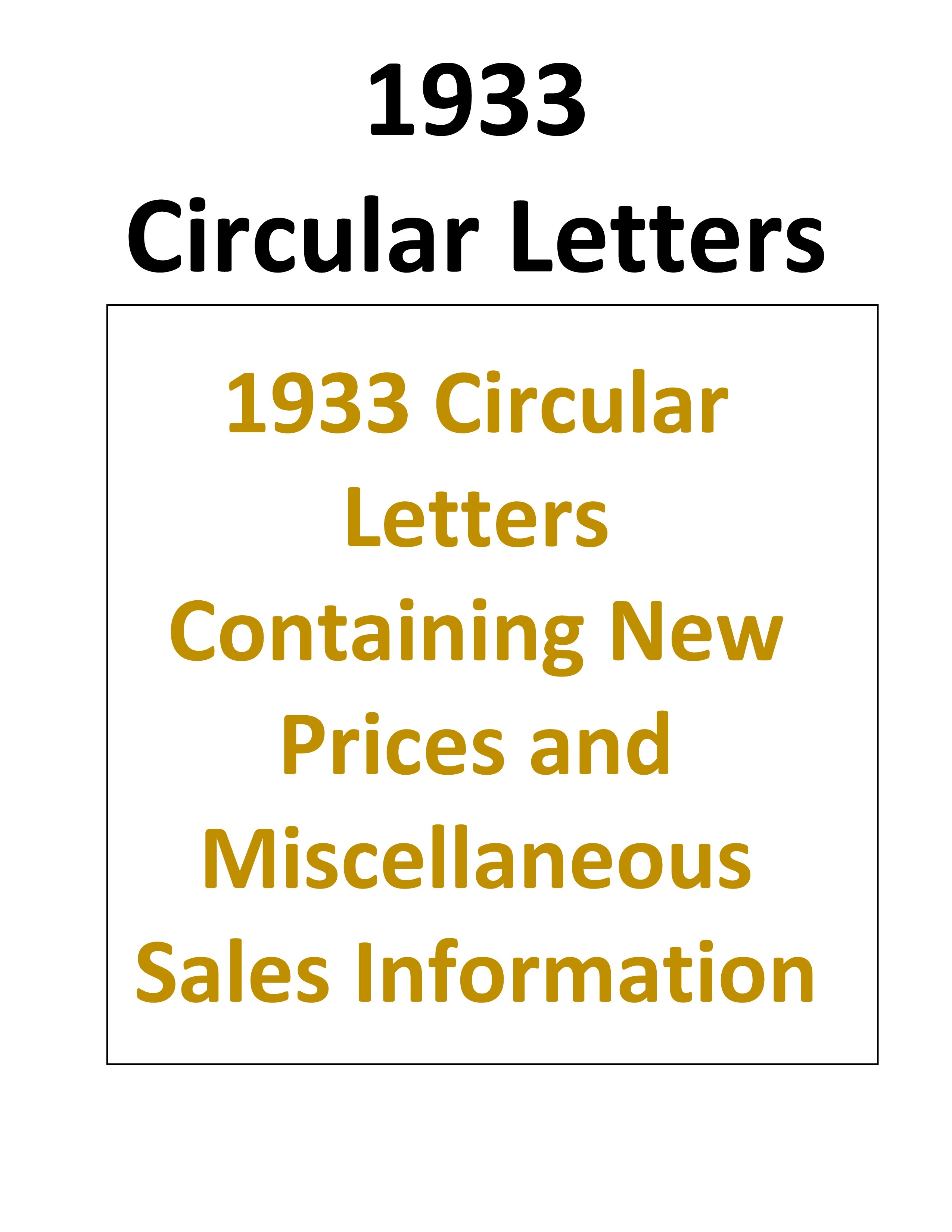1933 Circular Letters - National Cambridge Collectors