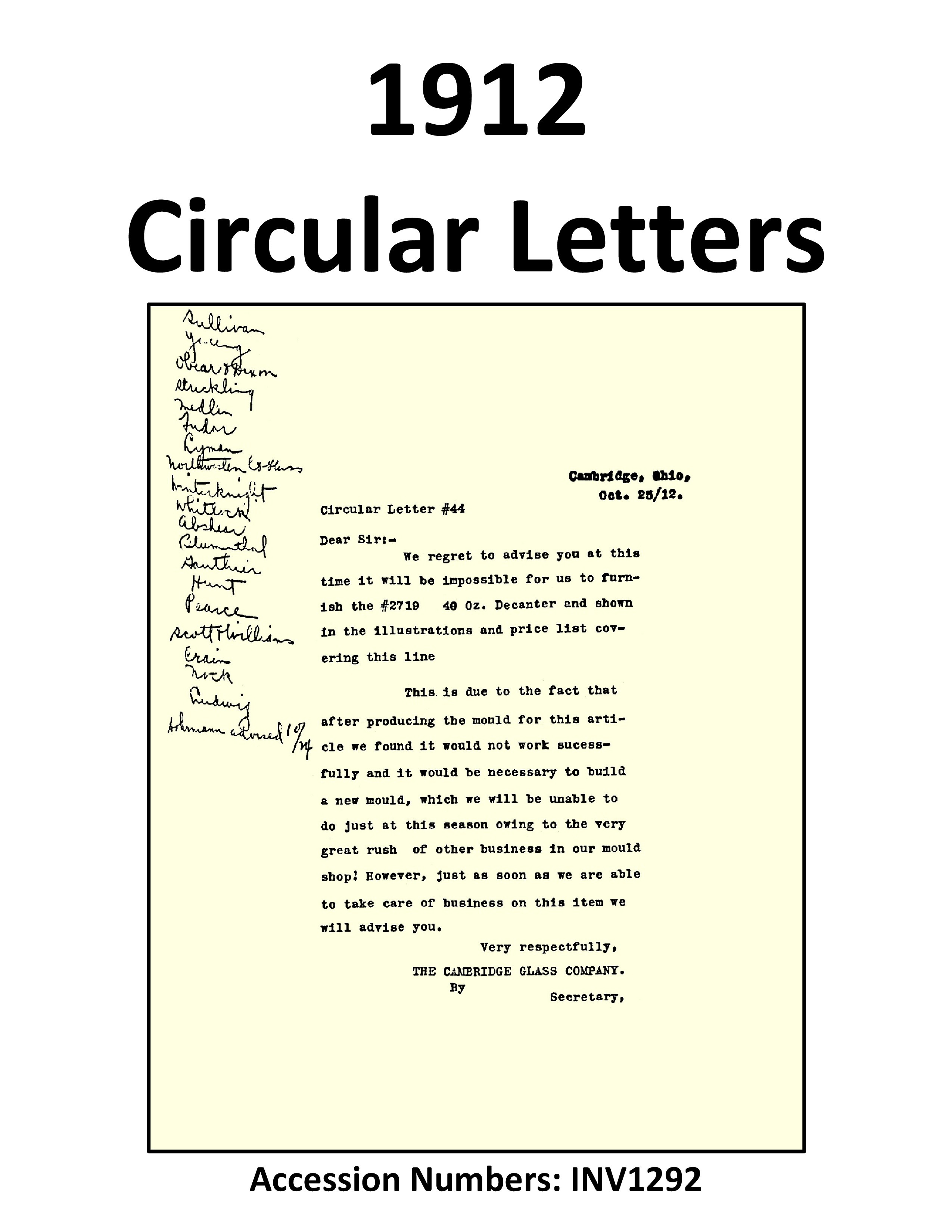 1912 Circular Letters - National Cambridge Collectors