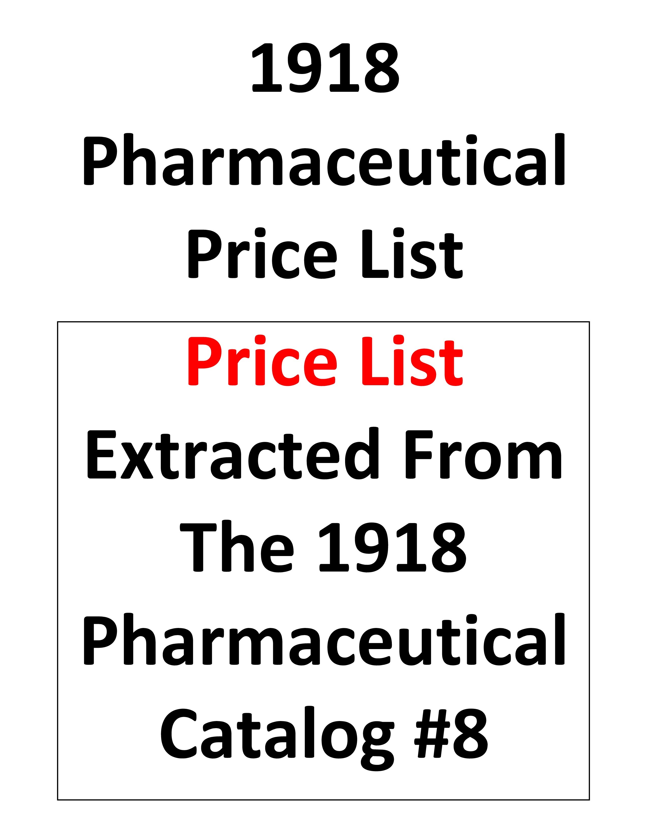 1918 Pharmaceutical Price List - National Cambridge Collectors