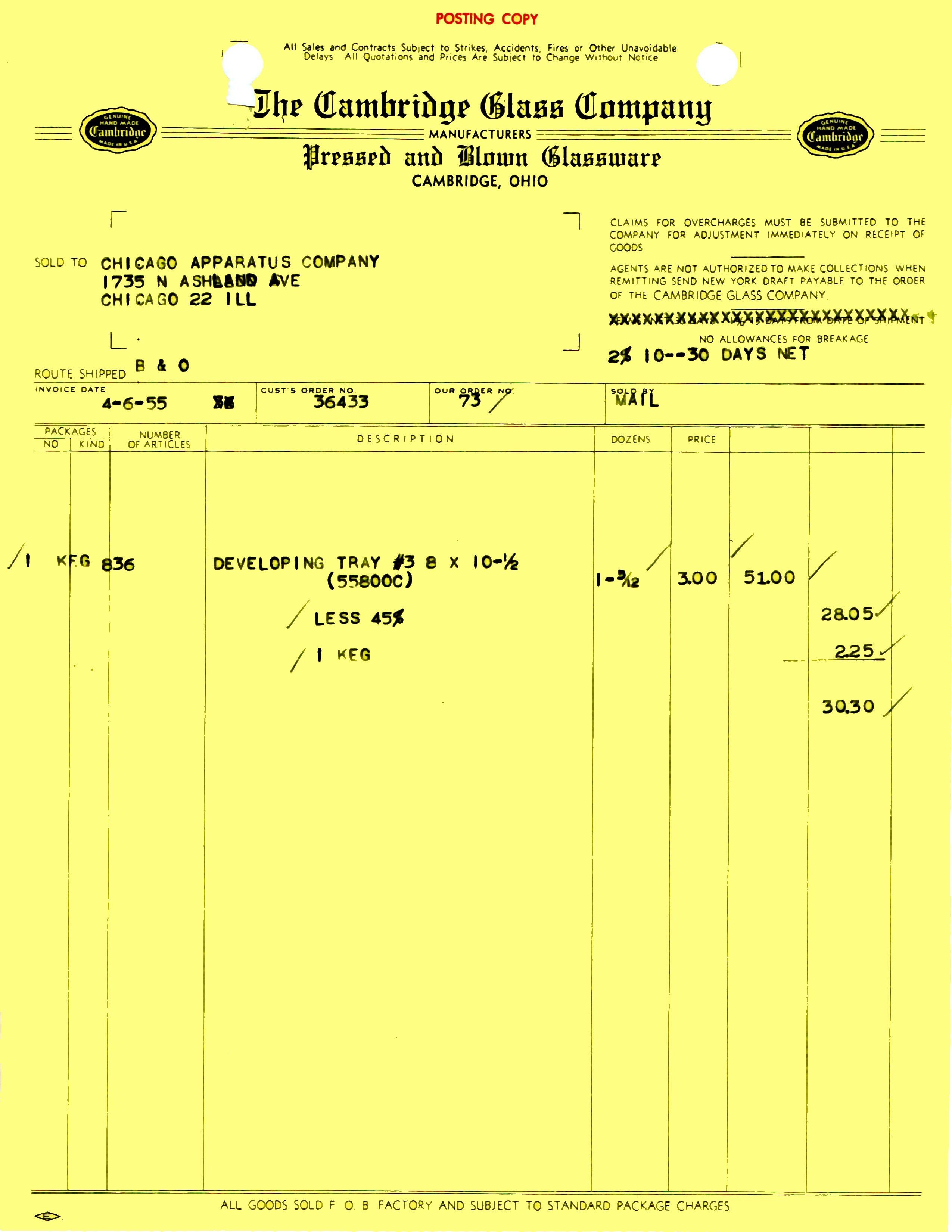 1955 Sales Invoices - National Cambridge Collectors